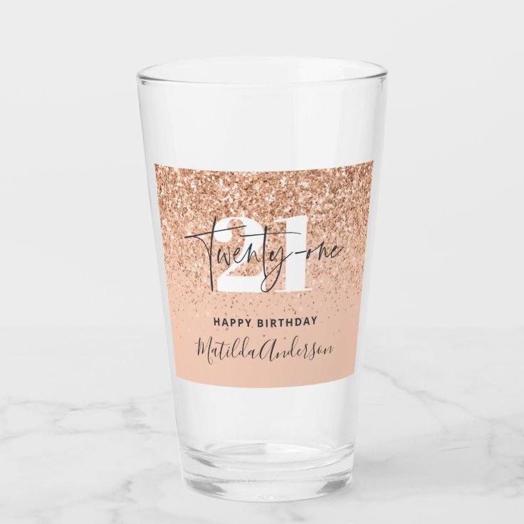 Girly glitter sparkle modern 21st birthday glass | Zazzle