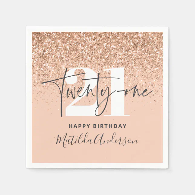 Girly glitter sparkle modern 21st birthday party napkins | Zazzle
