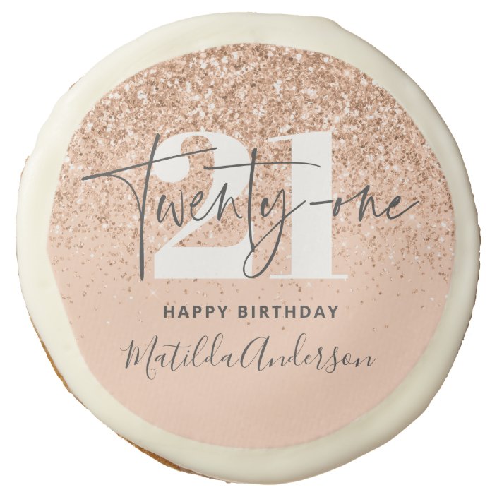 Girly glitter sparkle modern 21st birthday party sugar cookie | Zazzle