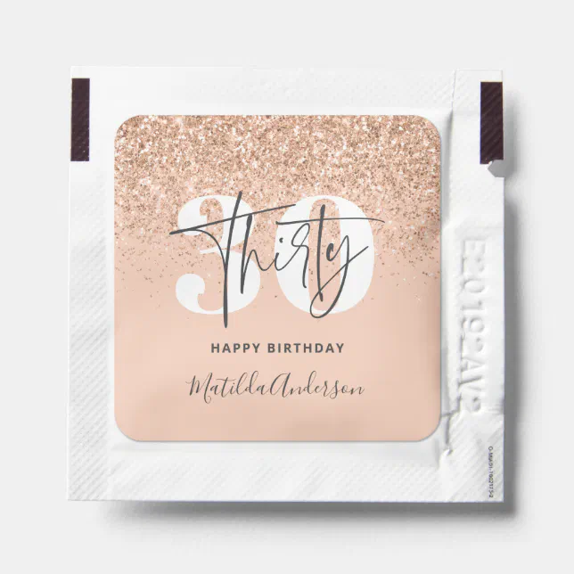 Girly glitter sparkle modern 30th birthday hand sanitizer packet | Zazzle