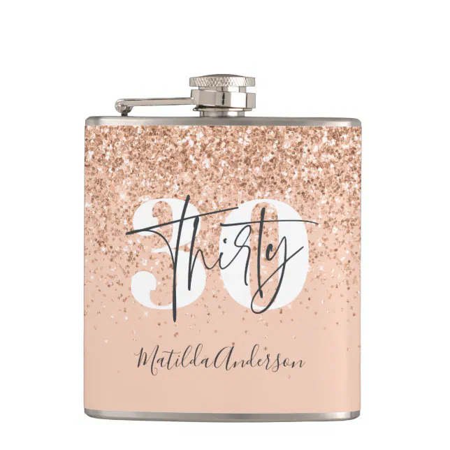 Girly glitter sparkle modern 30th birthday party flask | Zazzle