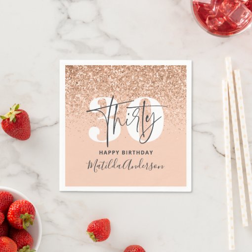 Girly glitter sparkle modern 30th birthday party napkins | Zazzle
