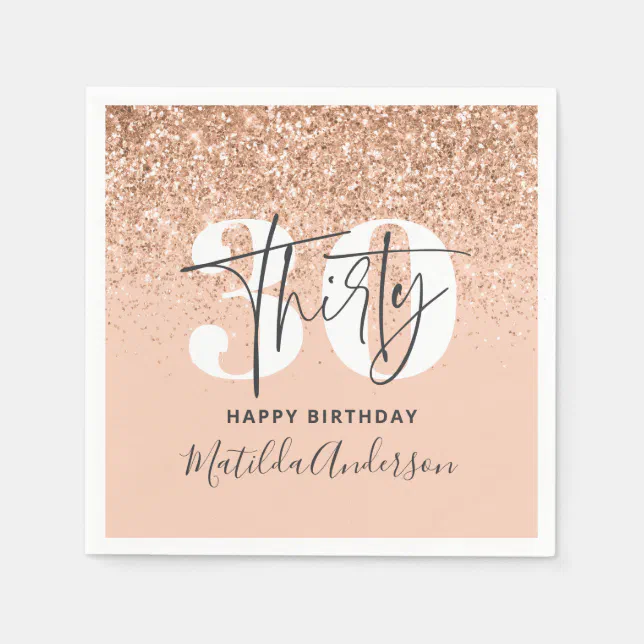 Girly glitter sparkle modern 30th birthday party napkins | Zazzle