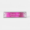 Girly Glittery Silver Faux Hot Pink Foil Desk Name Plate | Zazzle