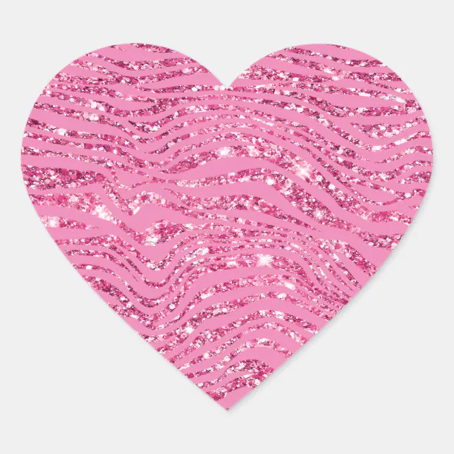 Girly Glitzy Pink Glitter Zebra Heart Sticker | Zazzle