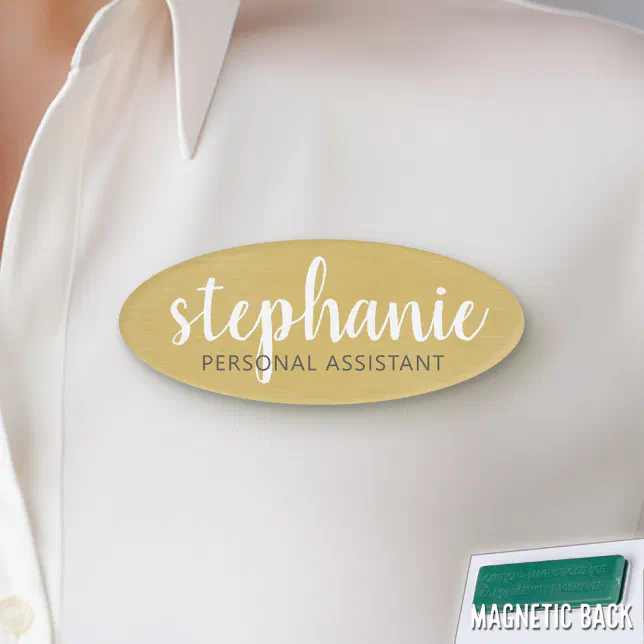 Girly Gold Foil Print - Cute Script and Title Name Tag | Zazzle