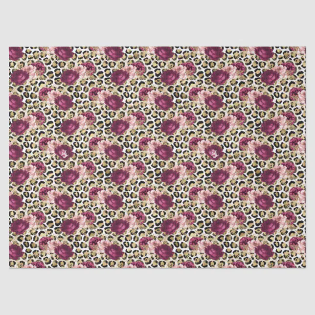 Girly Gold Pink Floral Leopard Print Tissue Paper | Zazzle