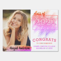 Girly Grad Pink Glitter Personalized Photo Yard Sign | Zazzle