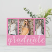 Girly Graduate 3-Photo Collage Pink Graduation Announcement | Zazzle
