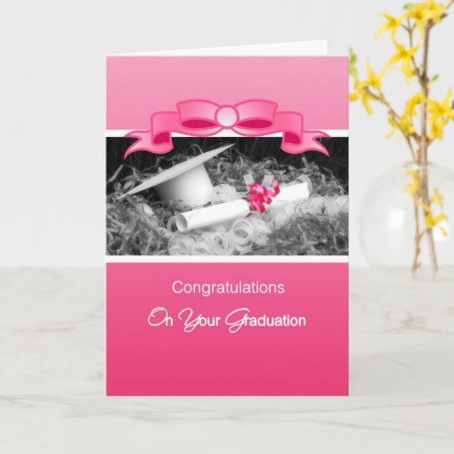 Girly Graduation Congratulations Pink Riboon Card | Zazzle