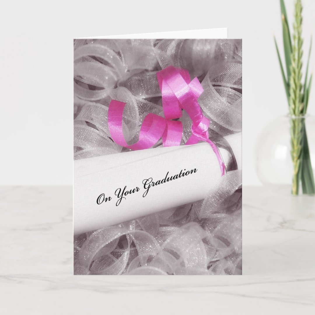 Girly Graduation Congratulations With Pink Ribbon Card | Zazzle