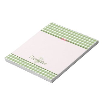 Girly Green Gingham Monogram With Name Notepad | Zazzle