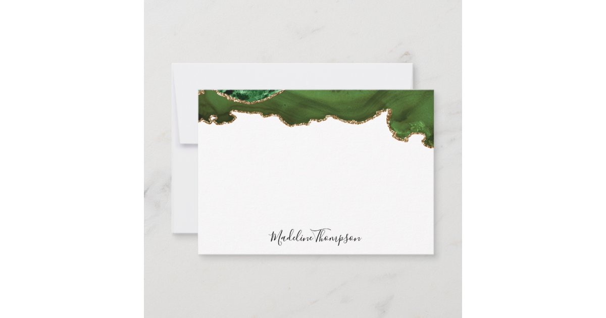 Girly Green Velvet Agate Geode Script Typography 2 Note Card | Zazzle