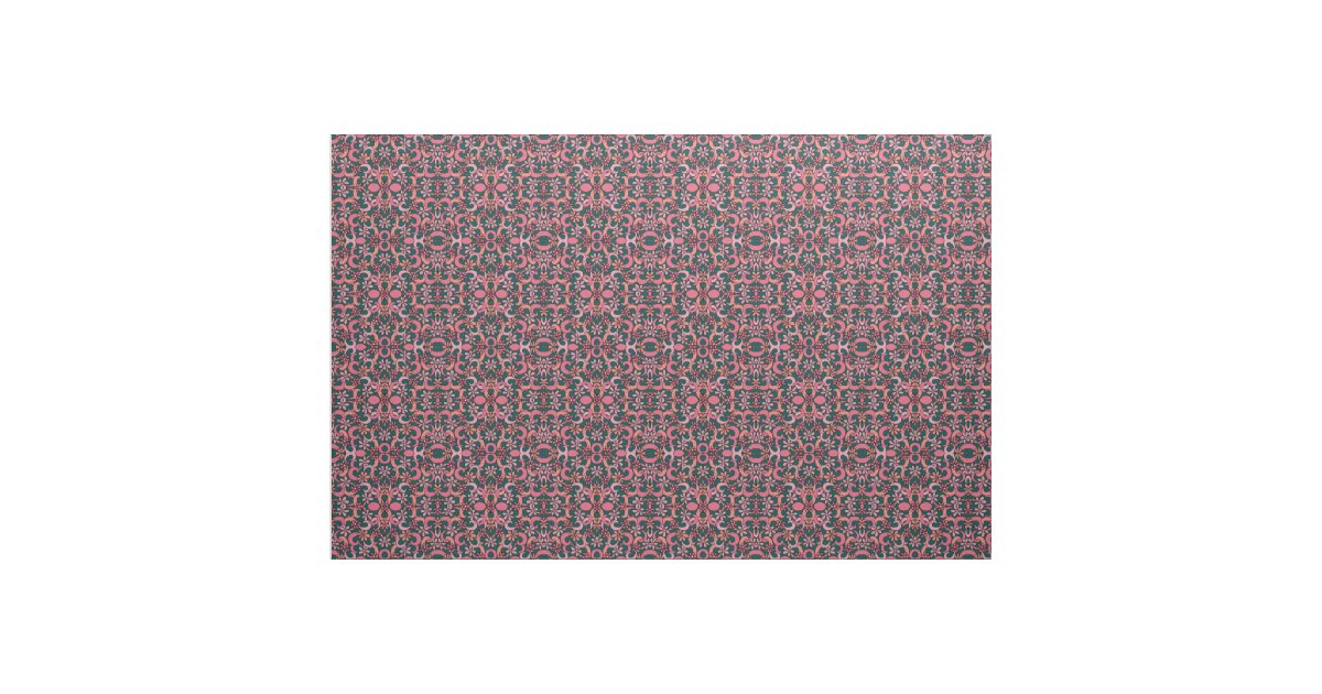 Girly Groovy Pink Coral Green 70s Flowers Pattern Fabric | Zazzle