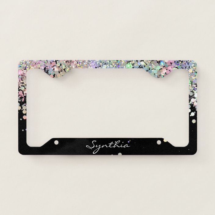 girly holograph GLITTER modern license plate frame | Zazzle.com