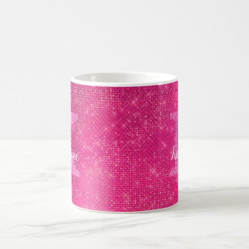 Girly Hot Pink Glitter Sparkle Glam Monogram Name Coffee Mug | Zazzle
