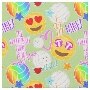 cute cheerful kawaii volleyball typography pattern fabric | Zazzle