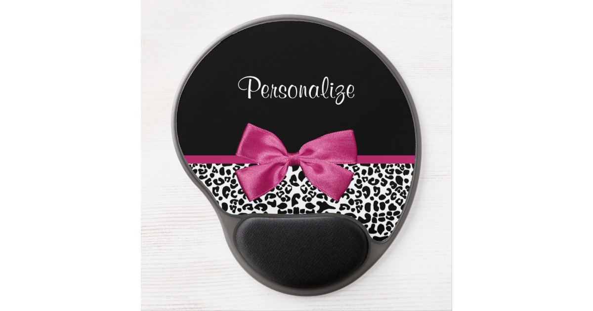 Girly Leopard Print and Dark Pink Bow Glam Design Gel Mouse Pad | Zazzle