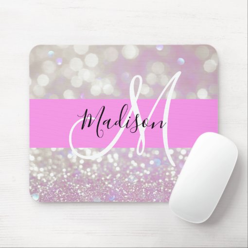 Girly Lilac Shimmer Glitter Sparkles Monogram Name Mouse Pad | Zazzle