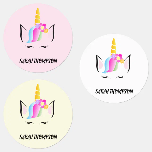 Girly Magical Unicorn Illustration Pre-School Labels | Zazzle