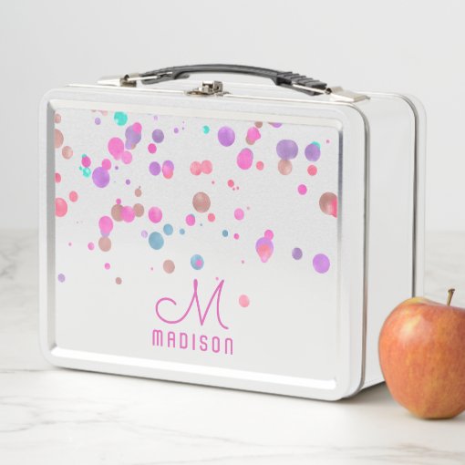 Girly Mermaid Glitter & Foil Confetti Monogram Metal Lunch Box | Zazzle