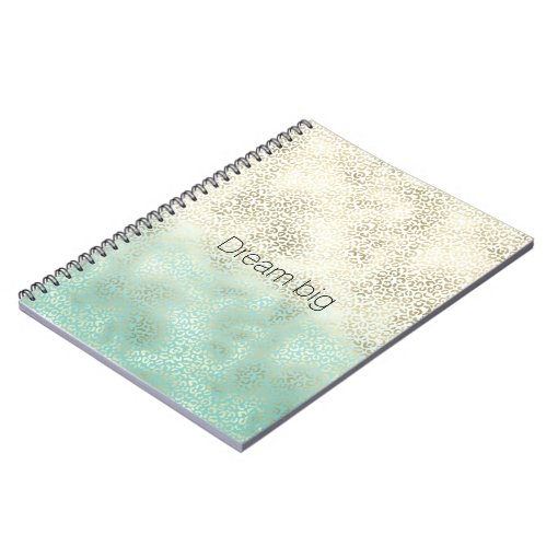 Girly Mint Watercolor Ombre Gold Leopard Print Notebook | Zazzle