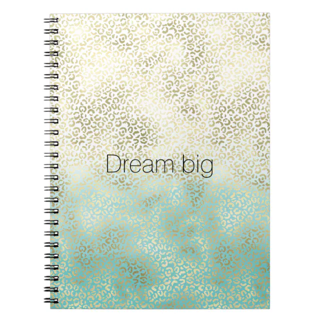 Girly Mint Watercolor Ombre Gold Leopard Print Notebook | Zazzle