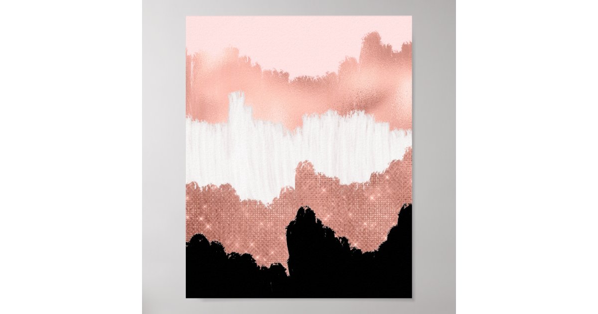 Girly Modern Rose Gold Pink Glitter Brushstroke Poster | Zazzle