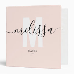 Girly Monogram Calligraphy Blush Pink 3 Ring Binder | Zazzle