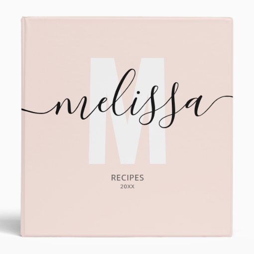 Girly Monogram Calligraphy Blush Pink 3 Ring Binder | Zazzle