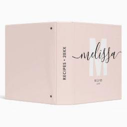 Girly Monogram Calligraphy Blush Pink 3 Ring Binder | Zazzle
