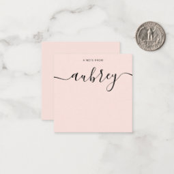 Girly Monogram Calligraphy Blush Pink Note Card | Zazzle