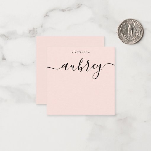 Girly Monogram Calligraphy Blush Pink Note Card | Zazzle