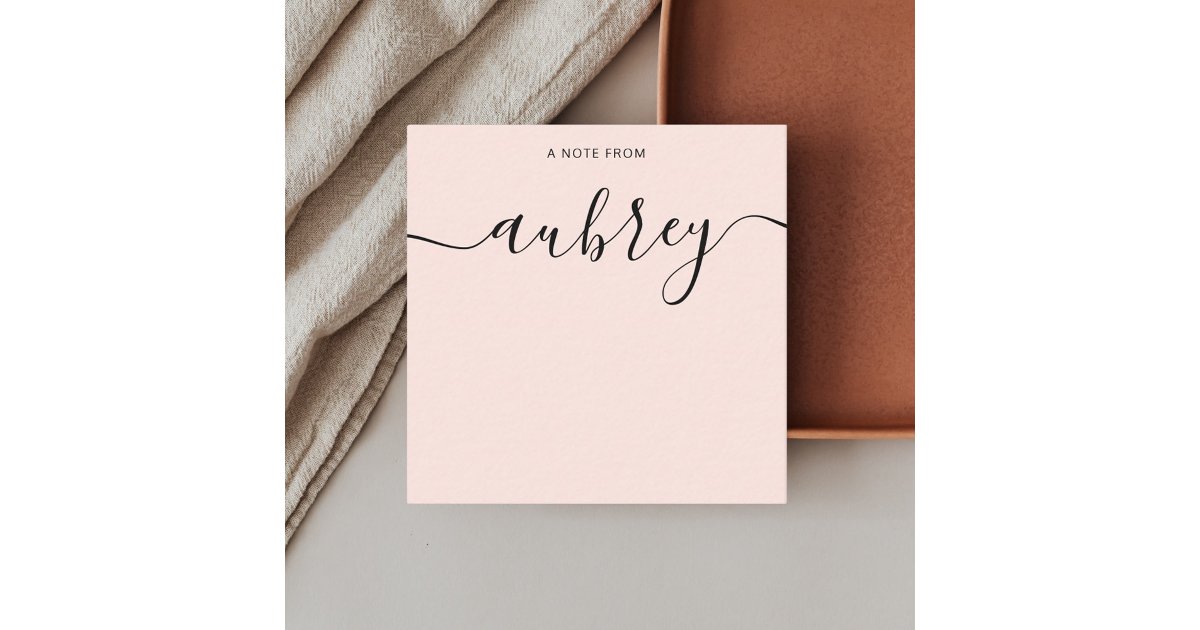 Girly Monogram Calligraphy Blush Pink Note Card | Zazzle
