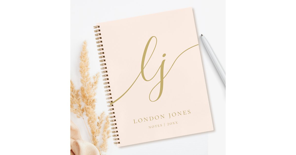 Girly Monogram Calligraphy Initial Blush Pink Gold Notebook | Zazzle