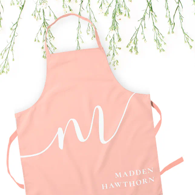 Girly Monogram Script Calligraphy Coral Blush Pink Apron | Zazzle