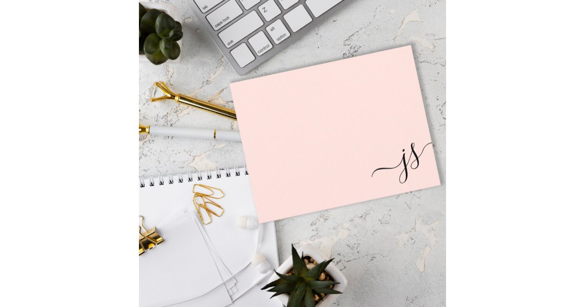 Girly Monogrammed Calligraphy Blush Pink Note Card | Zazzle