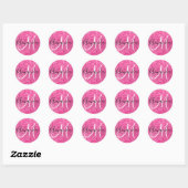 Girly Monogrammed Faux Hot Pink Glitter Classic Round Sticker | Zazzle
