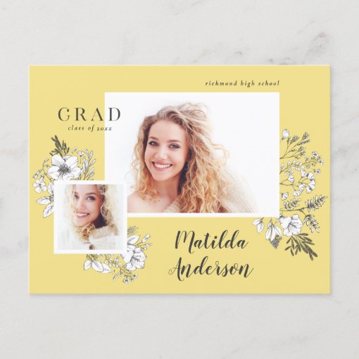 Girly multi photo floral elegant graduation party invitation postcard ...