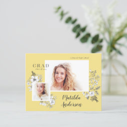 Girly multi photo floral elegant graduation party invitation postcard ...