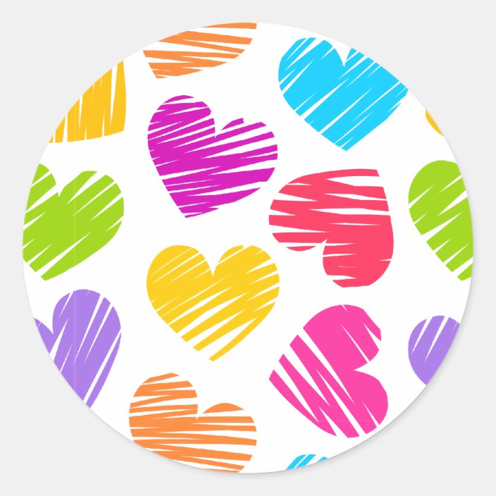 Girly pastel love hearts pattern classic round sticker | Zazzle.com