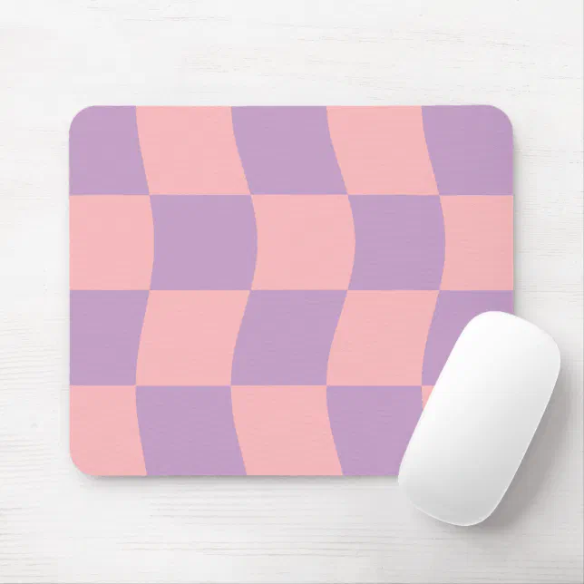 Girly Pastel Pink Purple Wavy Checkered Mouse Pad | Zazzle