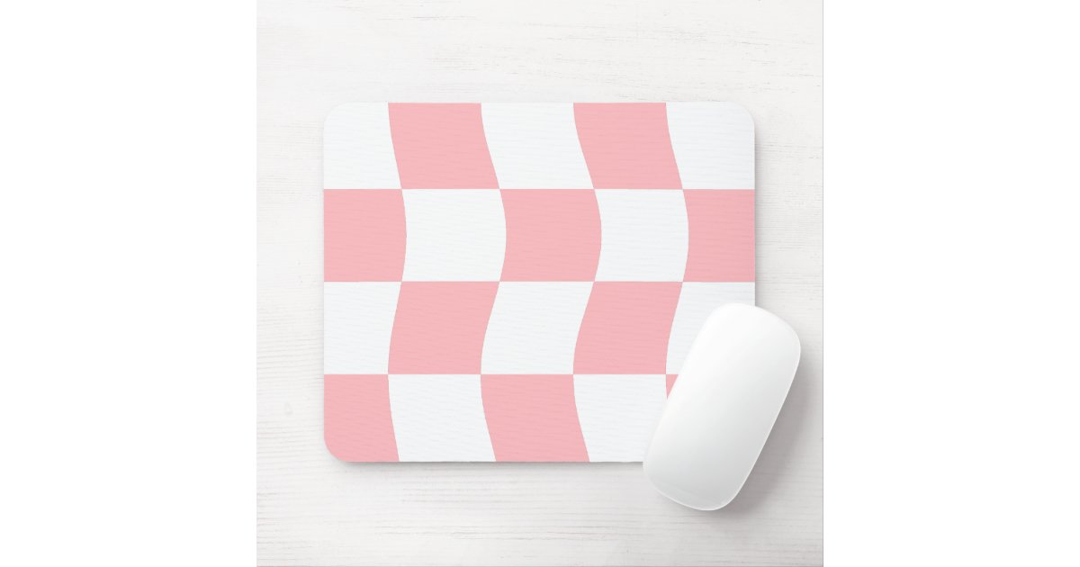Girly Pastel Pink White Wavy Checkerboard Pattern Mouse Pad | Zazzle