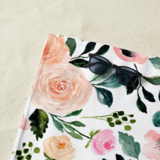 Girly Peach And Pink Roses Watercolor Floral Beach Towel | Zazzle