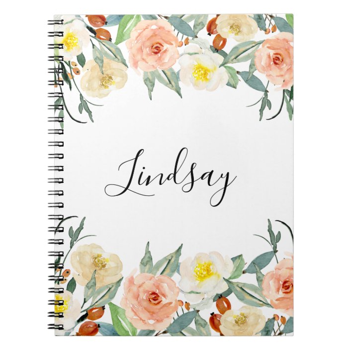 Girly Peach Watercolor Flowers Monogrammed Notebook | Zazzle.com
