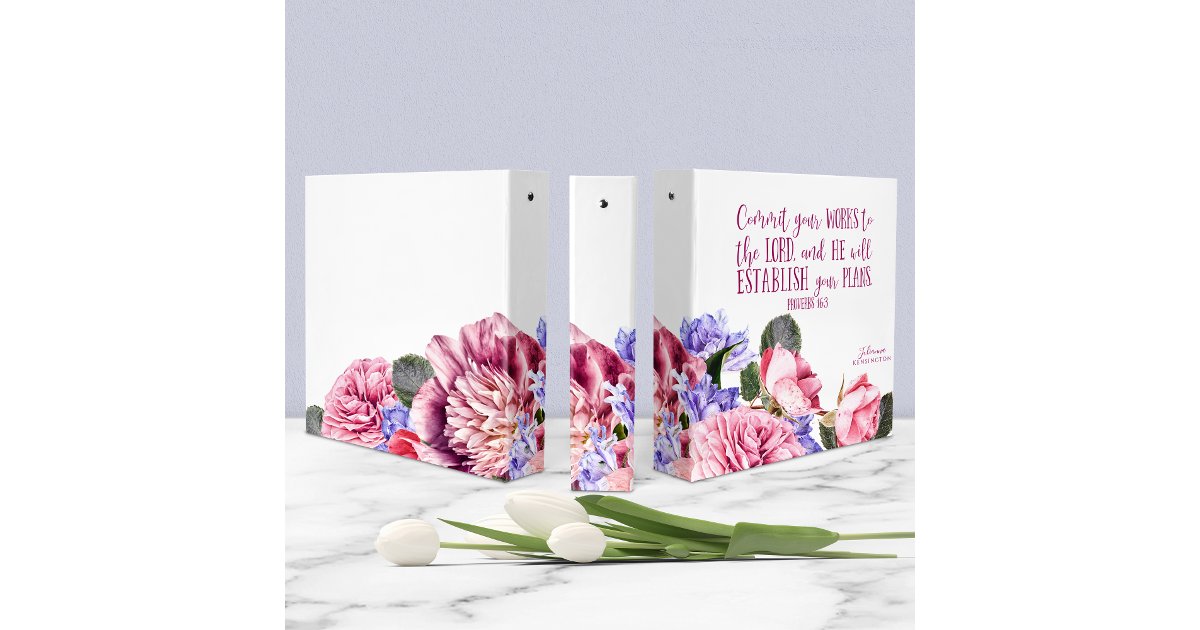 Girly Personalized Christian Bible Verse Floral 3 Ring Binder | Zazzle