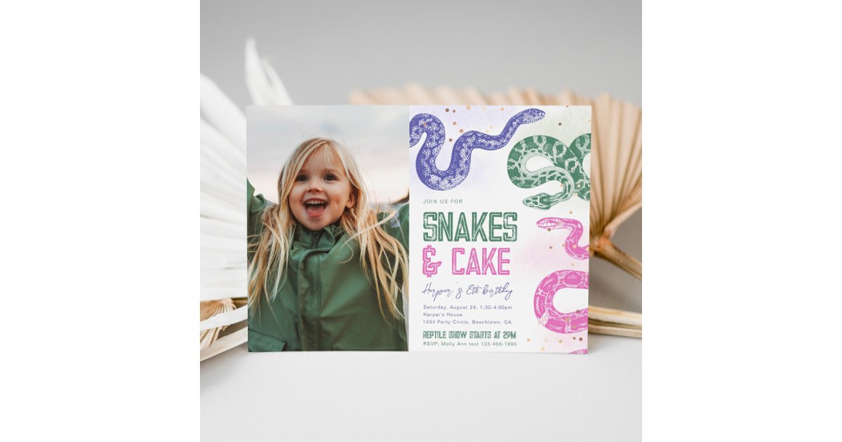 Girly Photo Snake Birthday Invitations | Zazzle