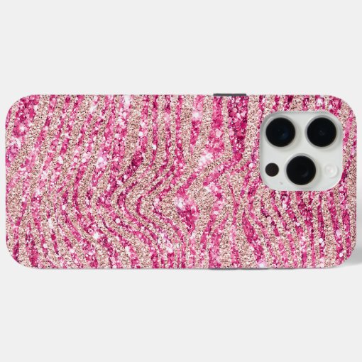 Girly Pink and Blush Glitter Zebra Case-Mate iPhone Case | Zazzle