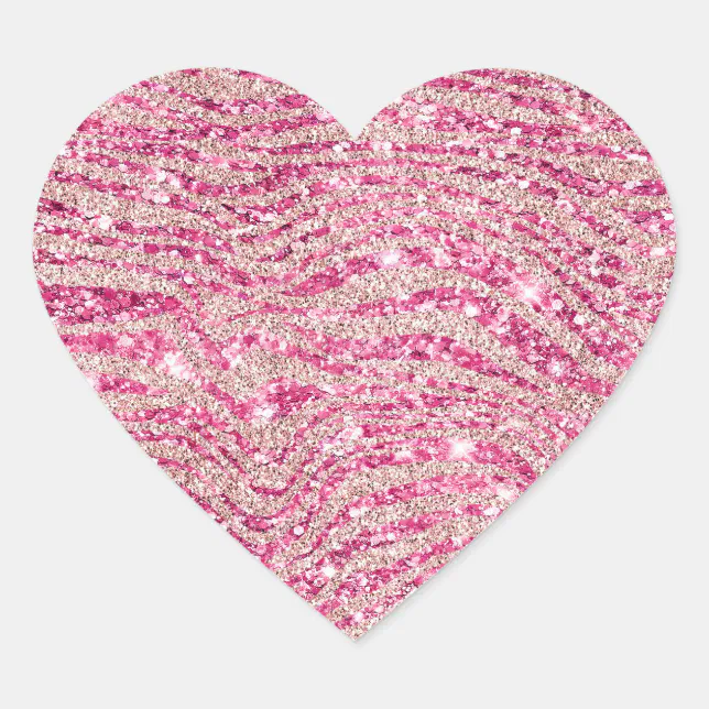Girly Pink and Blush Glitter Zebra Heart Sticker | Zazzle
