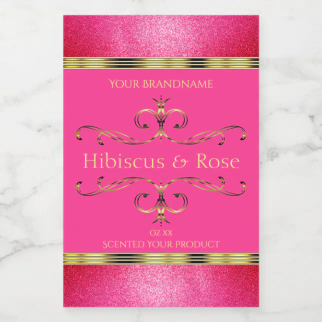 Girly Pink and Gold Product Labels Glitter Borders | Zazzle